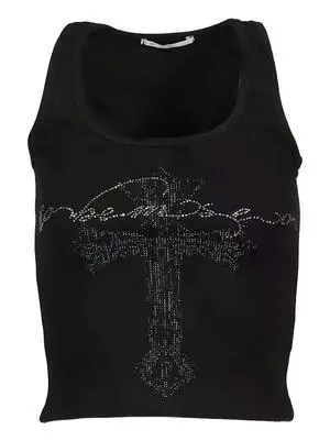 BOHEMSEO BOHEMSEO Rhinestone Embellished Cross Graphic Tank Top