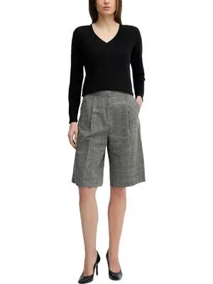 BENETTON Pleated Plaid Shorts - Grey