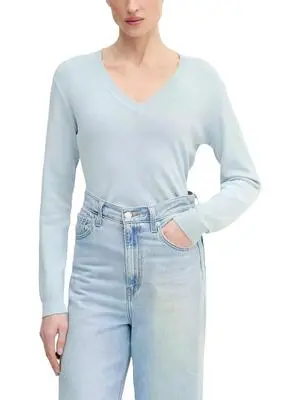 BENETTON V-neck Ribbed Knit Sweater - Blue