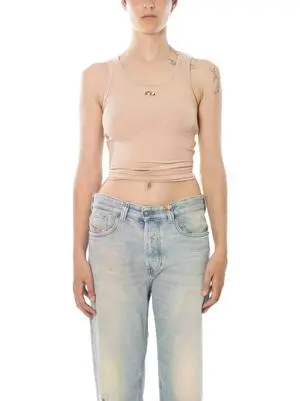 DIESEL® Diesel Ribbed Crop Top With Wrap-Around Laces Neutrals