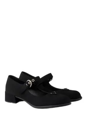 Prada Prada Fabric Ballerina Flats With Buckled Strap And Metal Logo Detail Black