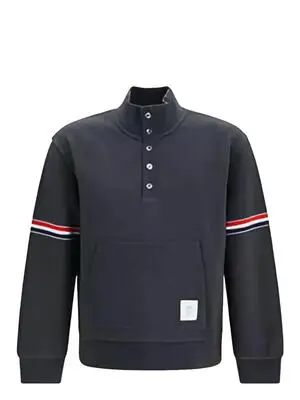 Thom Browne Funnel Neck Buttoned Sweater With Rwb Stripe Detail - Grey