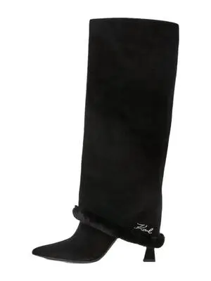 KARL LAGERFELD Karl Lagerfeld Suede Faux-Fur Trimmed High-Leg Boots