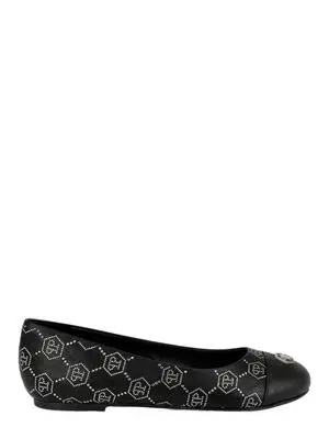 Philipp Plein Nappa Leather Ballerina Flats With Monogram Rhinestones - Black