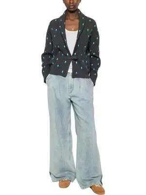 FORTE_FORTE Floral Embroidered Ribbed Knit Cardigan - Grey