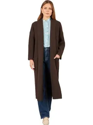 YUMI Long Sleeve Knitted Maxi Cardigan - Brown