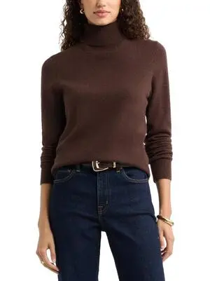 Nordstrom Cashmere Turtleneck Sweater With Ribbed Trim - Brown Mole