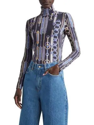 St. John Heritage Chain Bridle Print Turtleneck Top - Midnight Multi