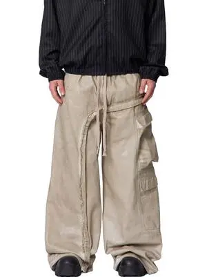 Mnml Rave Seam Cargo Wide Leg Pants - Tan