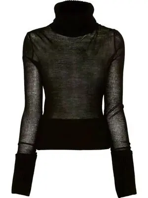 Our Legacy Sheer Finish Ribbed-knit Turtleneck Top - Black
