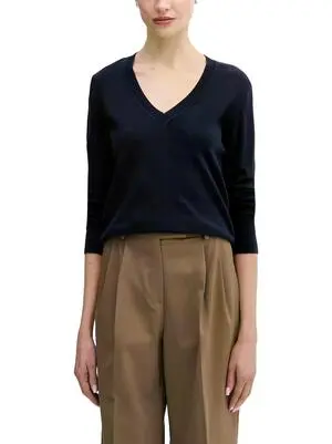 BENETTON V-neck Ribbed Sweater - Blue