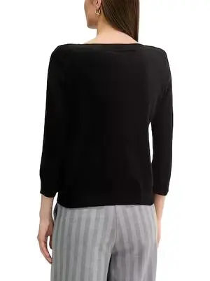 BENETTON Boat Neck Sweater With Three-quarter Sleeves And Ribbed Trim - Black