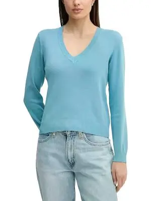 BENETTON V-neck Ribbed Knit Sweater - Blue