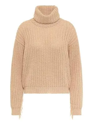 MAISON COMMON Fringed Turtle Neck Pullover - Sand