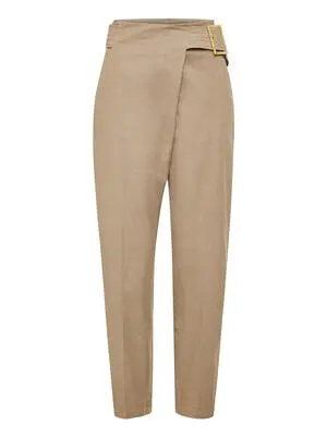 MAISON COMMON Overlay Detail Belted Straight-leg Pants - Stone