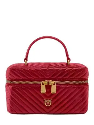 Pinko Small Chevron Quilted Nappa Leather Beauty Case With Shoulder Strap - Red