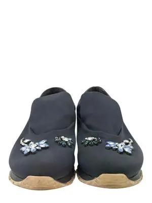 Prada Flower Crystal-embellished Slip-on Sneakers - Black