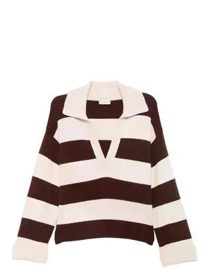 FORTE_FORTE Forte Forte Striped V-Neck Sweater Brown