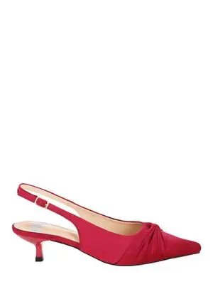 RAG & CO Salvia Ruched Pointed Toe Slingback Kitten Heels - Red
