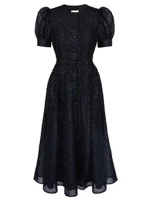 POST MERIDIEM Button Front Sequin Midi Dress - Black