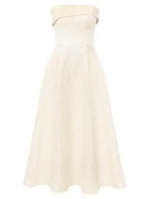 POST MERIDIEM Post Meridiem Cream Jacquard Midi Dress With Satin Turn-Up White