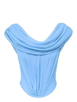 POST MERIDIEM Draped Cowl Neck Top - Blue