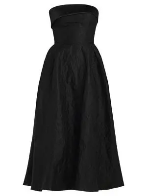 POST MERIDIEM Jacquard Midi Dress With Satin Turn-up - Black