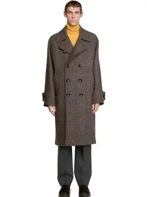 Sandro Check Wool Double-breasted Coat - Brown