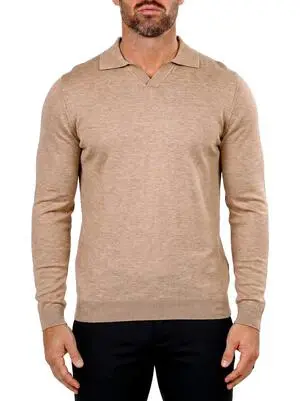 MACEOO Polo Sweater In Cotton-cashmere Blend - Beige
