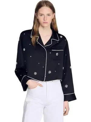 SANDRO Sandro Pyjama-Style Shirt With Pearl And Rhinestone Embellishments