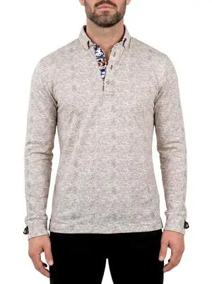 MACEOO Anima Long Sleeve Print Polo Grey
