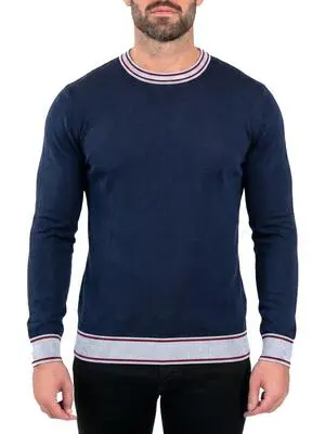 MACEOO Merino Wool Crewneck Sweater With Contrast Trim - Blue