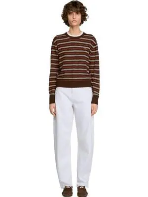 Sandro Striped Wool Sweater With Contrast Neckline - Brown