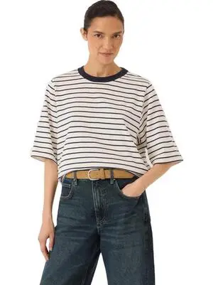 HUSH Romina Cotton Striped T-shirt - Navy