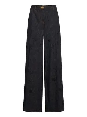 MAISON COMMON Wide Leg Embroidered Jeans - Black