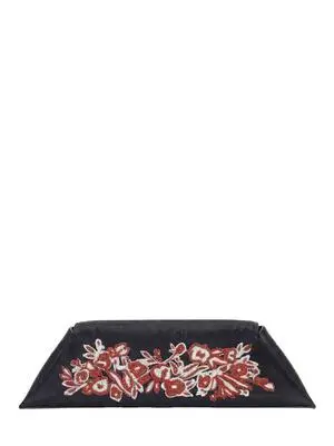 BEHNO Diana Striped Leather Clutch - Black/red