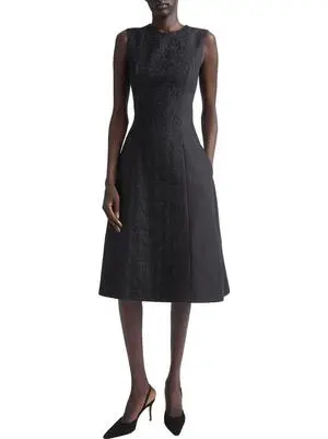 Carolina Herrera Sleeveless Guipure Lace Detail Denim Dress - Black