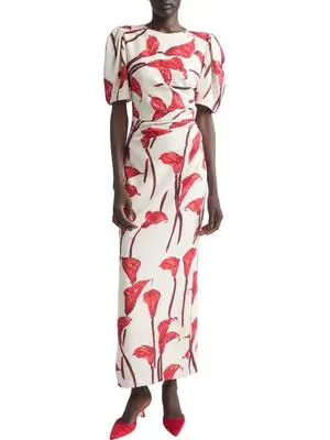 Carolina Herrera Floral Silk Puff Sleeve Gown - Ceramic Multi