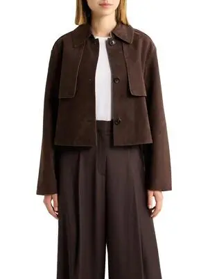 Theory Reece Cropped Leather Trench Jacket - Cacao - Daj