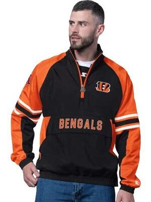 STARTER Cincinnati Bengals Prospect Half-zip Pullover By - Black
