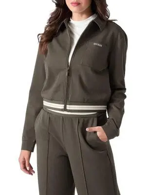 Guess Goliarda Full Zip Jacket With Striped Hem - Medium Brown