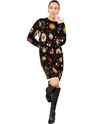 YUMI Cosmic Intarsia Knitted Dress - Black