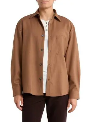 Emporio Armani Virgin Wool Button-up Overshirt - Tan