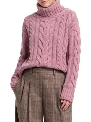 TWP Cashmere Cable Knit Turtleneck Sweater - Plum
