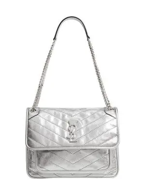 Saint Laurent Medium Niki Leather Shoulder Bag - Silver