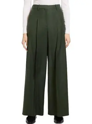 Theory Wide Leg Pleated Virgin Wool Trousers - Ivy