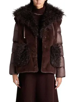 Moncler Immersif Faux Fur Trim Jacket - Brown