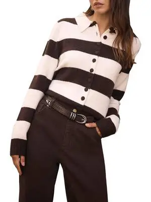 Mint Velvet Striped Knit Cardigan - Brown