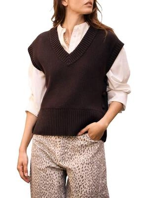 Mint Velvet V-neck Sleeveless Vest Sweater With Button Detailing - Brown