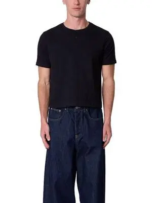 Mnml Short Sleeve Cotton Henley Baby Tee - Black
